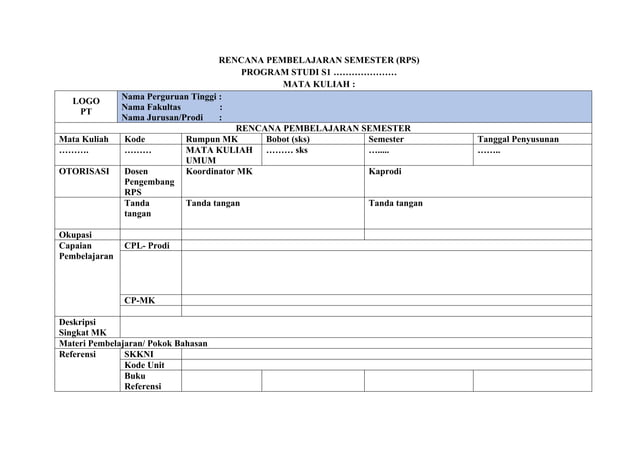 Format RPS-Baru RPS terbaru tahun2024 dikti | DOCX