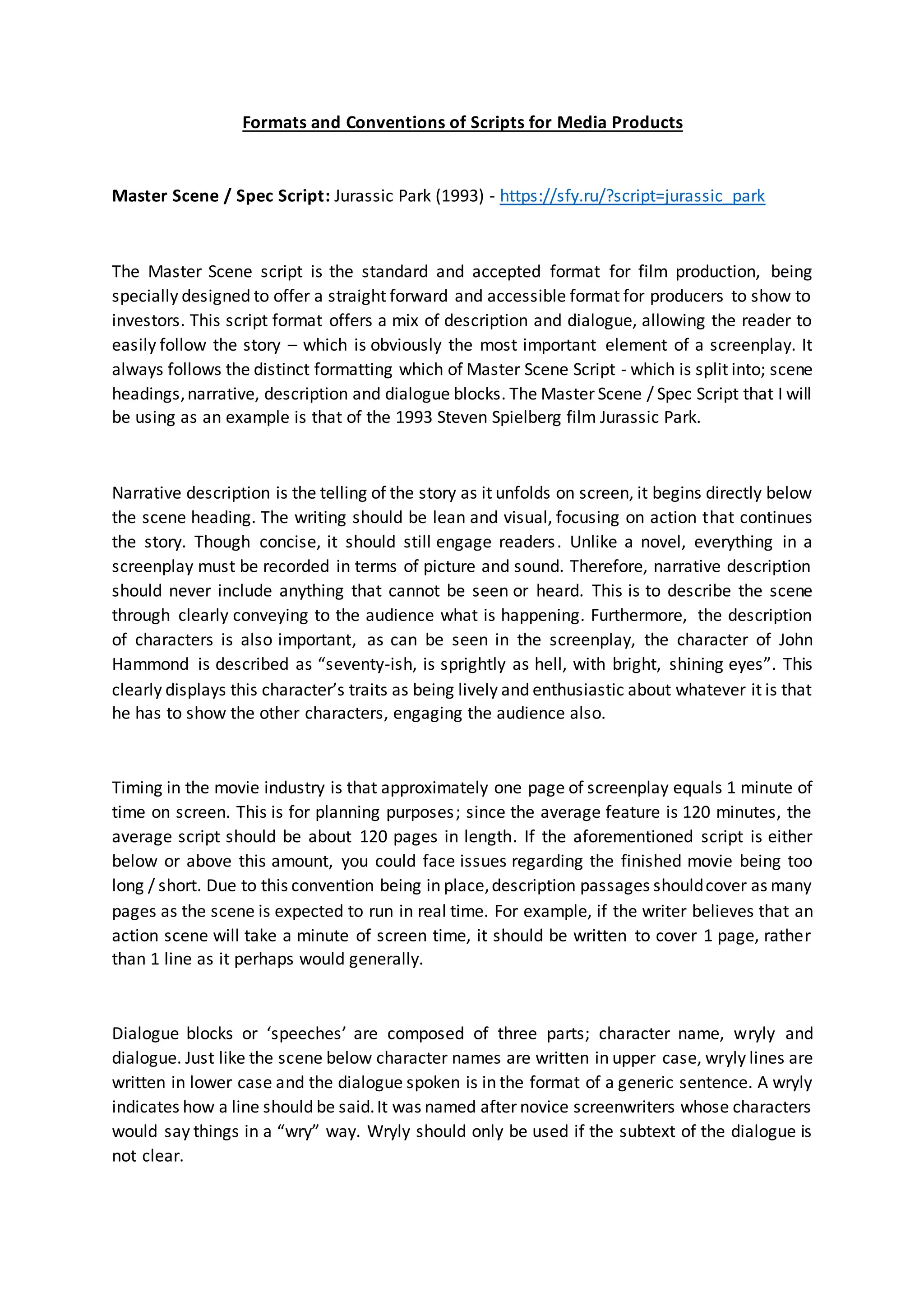 Formats and conventions of scripts for media products | DOCX