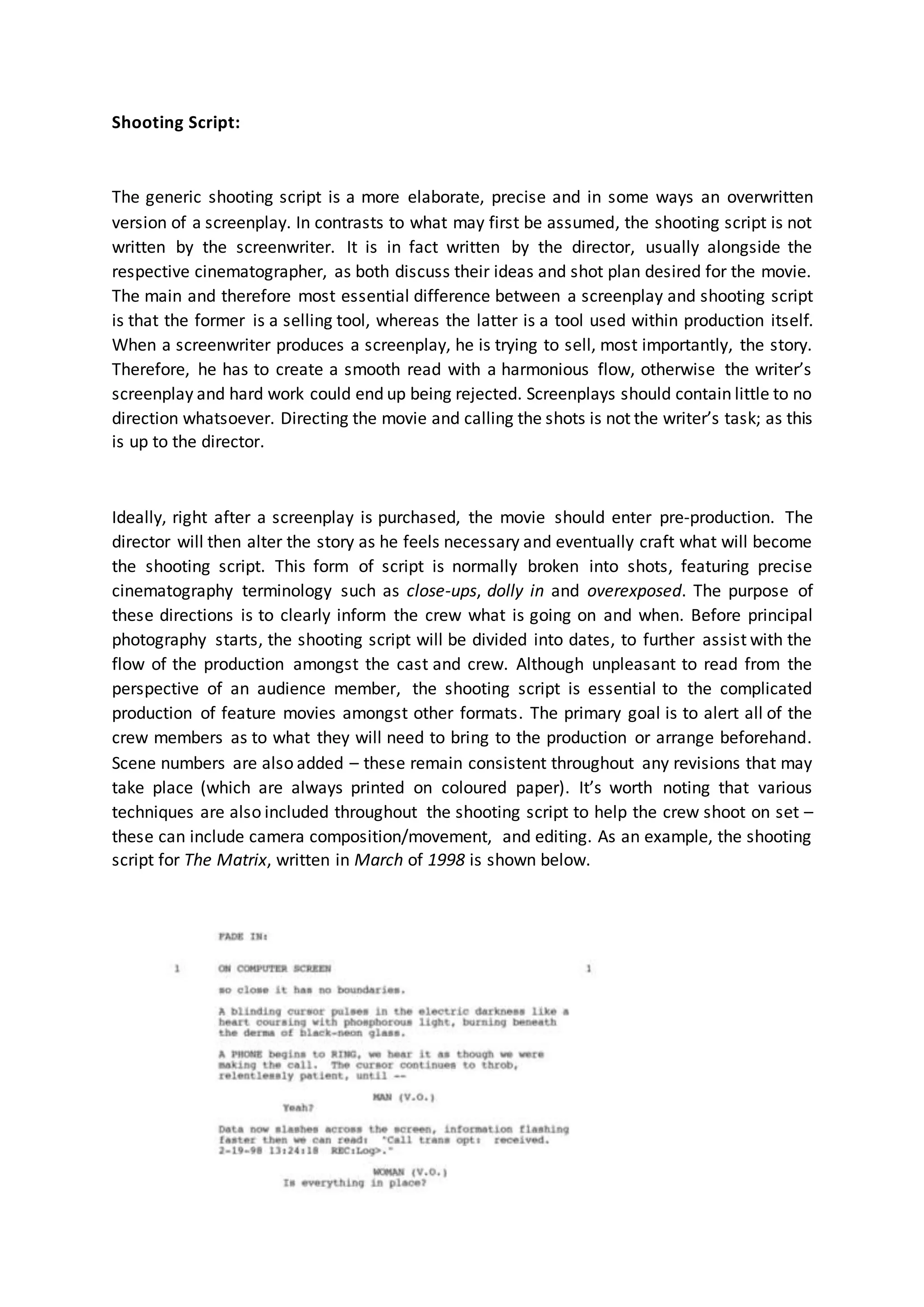 Formats and conventions of scripts for media products | DOCX