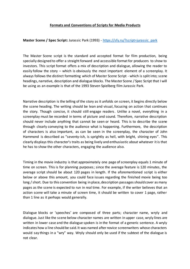 Formats and conventions of scripts for media products | DOCX