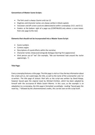 Formats and conventions of scripts for media products | DOCX