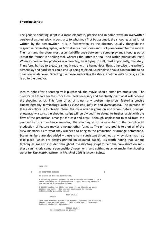 Formats and conventions of scripts for media products | DOCX