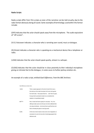 Formats and conventions of scripts for media products | DOCX