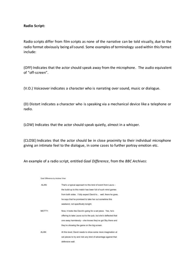 Formats and conventions of scripts for media products | DOCX