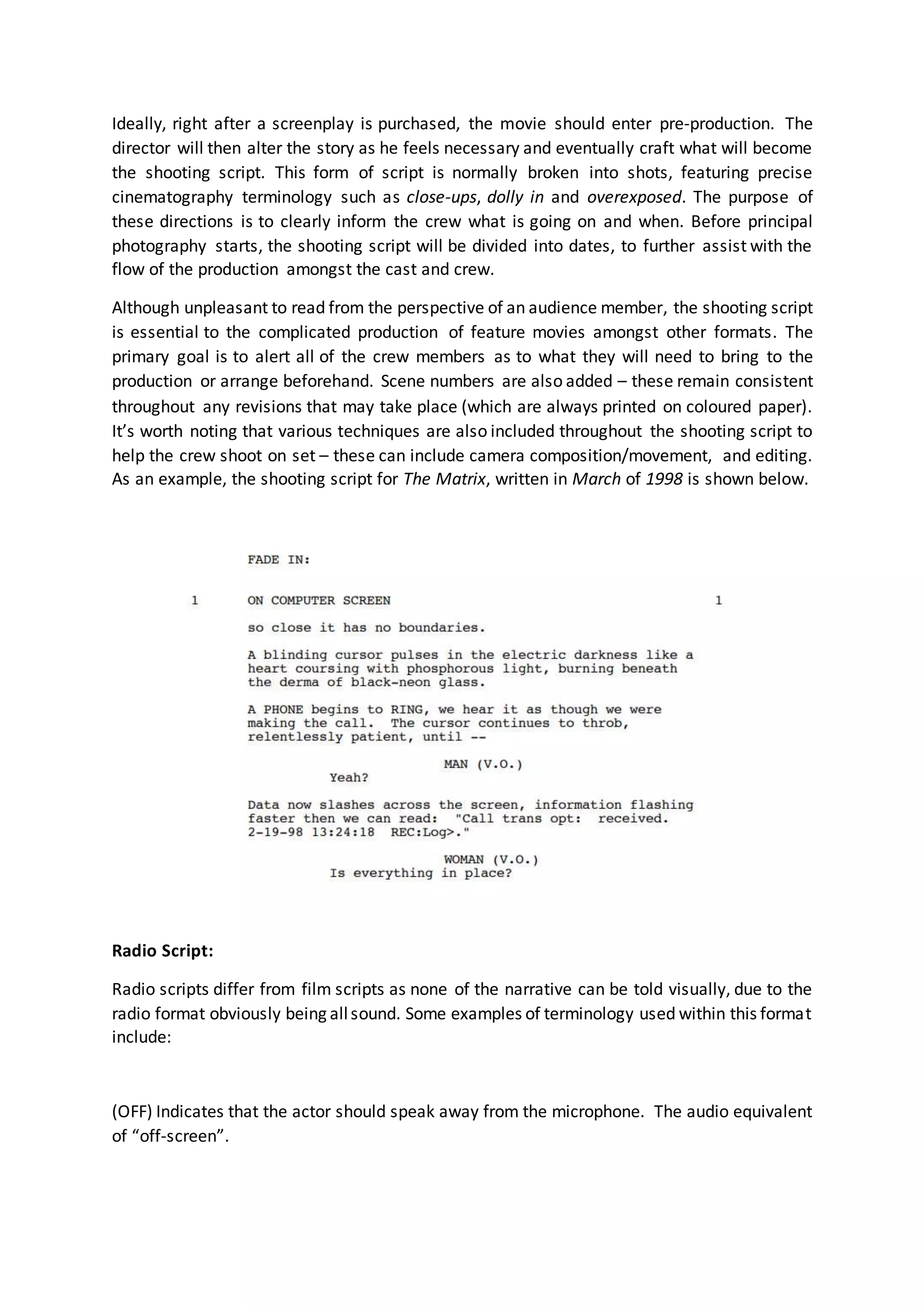 Formats and conventions of scripts for media products | DOCX