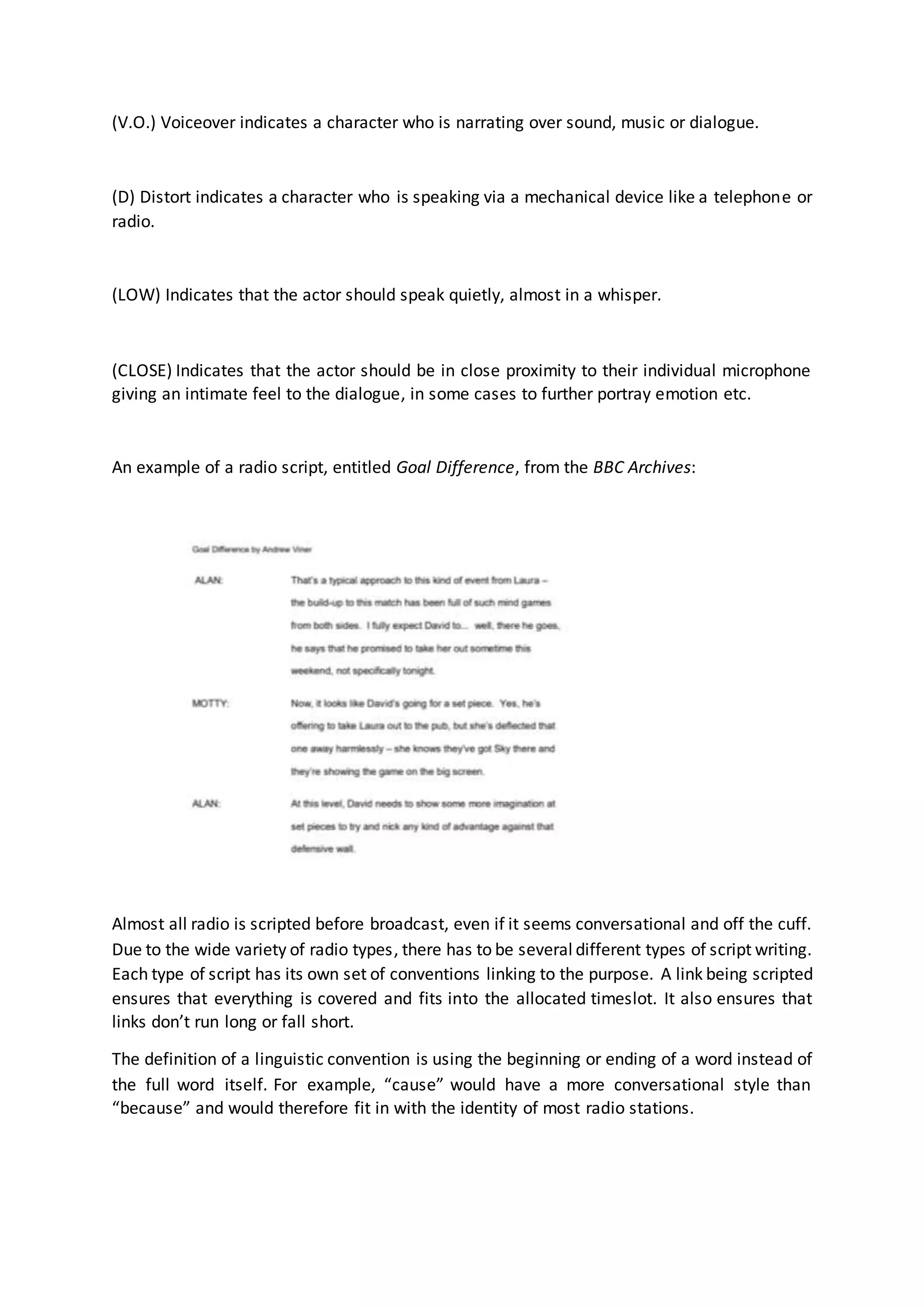 Formats and conventions of scripts for media products | DOCX