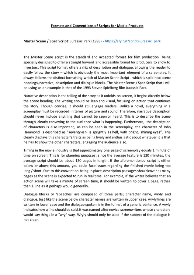 Formats and conventions of scripts for media products | DOCX