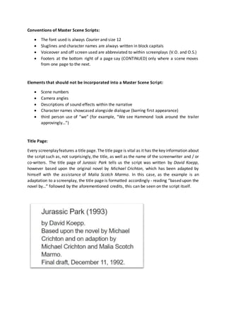 Formats and conventions of scripts for media products | DOCX