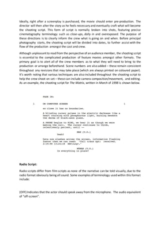 Formats and conventions of scripts for media products | DOCX