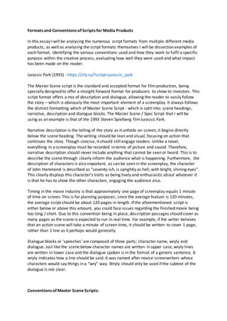 Formats and conventions of scripts for media products | DOCX