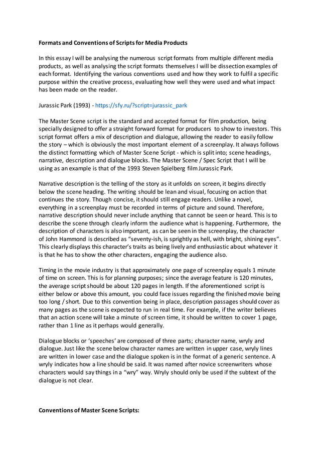 Formats and conventions of scripts for media products | DOCX