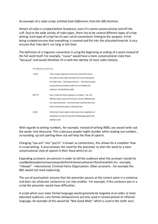 Formats and conventions of scripts for media products | DOCX