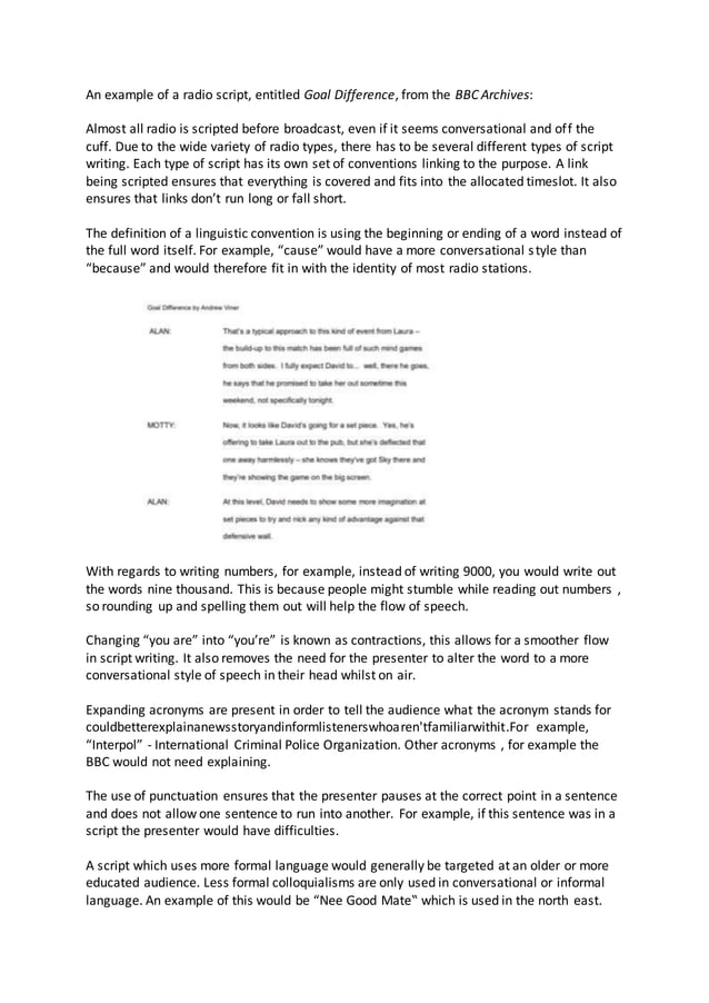 Formats and conventions of scripts for media products | DOCX