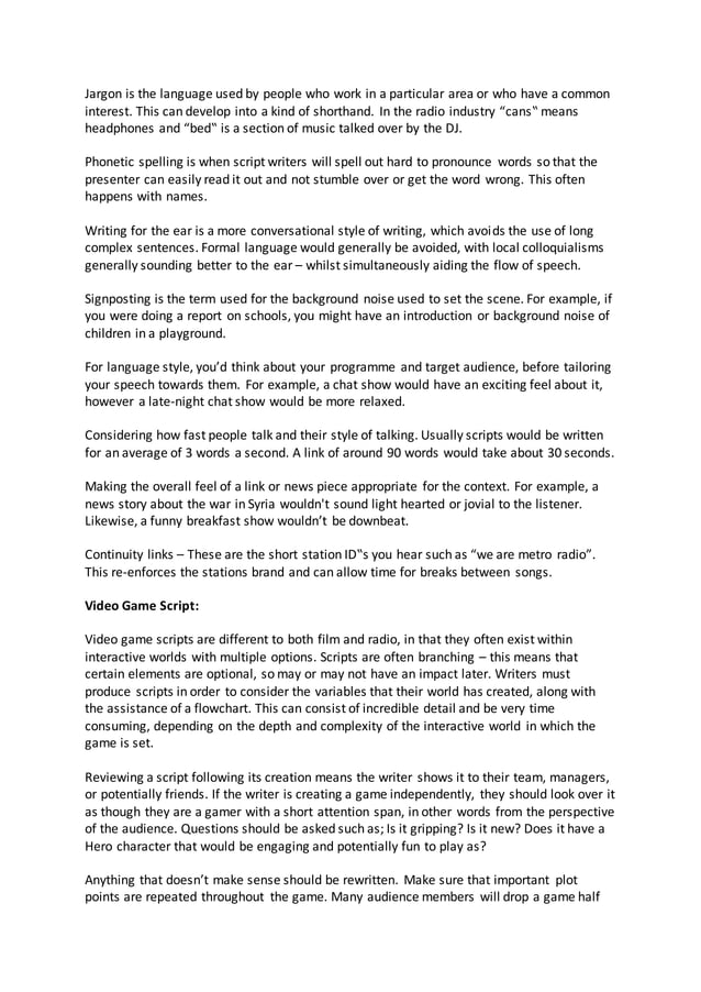 Formats and conventions of scripts for media products | DOCX