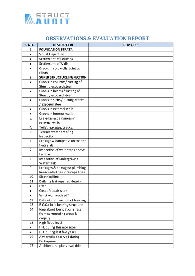 Formats for struct audit report | PDF