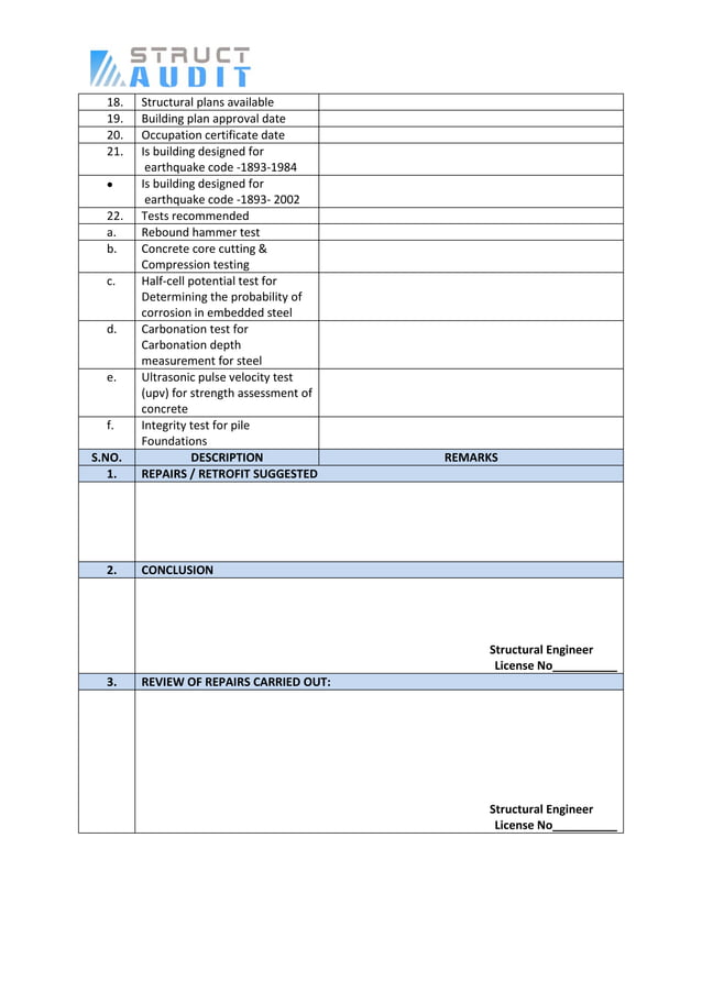Formats for struct audit report | PDF