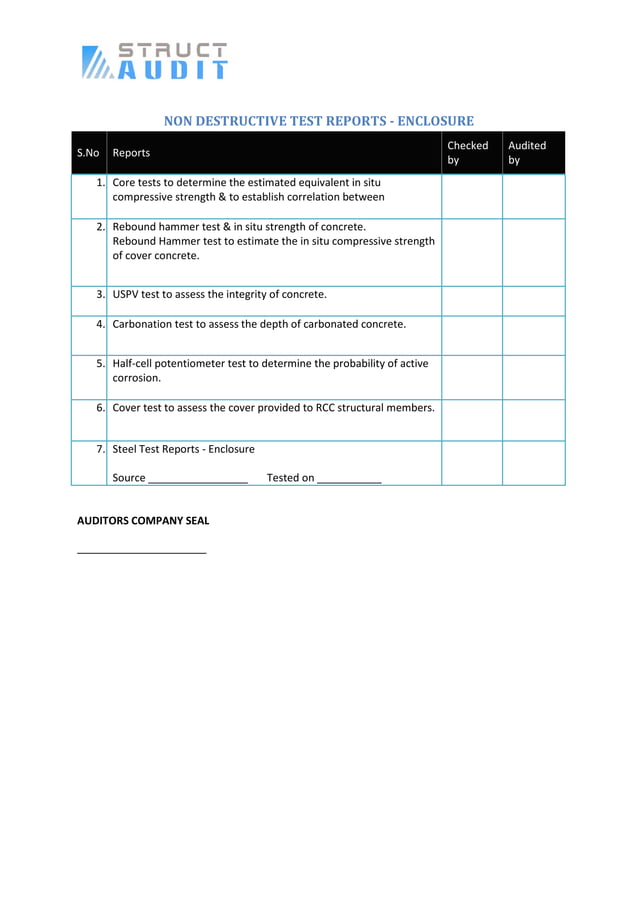 Formats for struct audit report | PDF