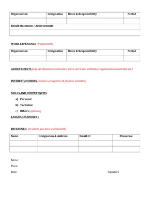 CV /bio data /resume format | DOC