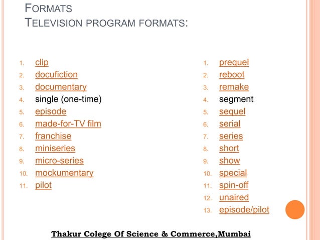 Understanding TV Formats & types of format Part B | PPTX