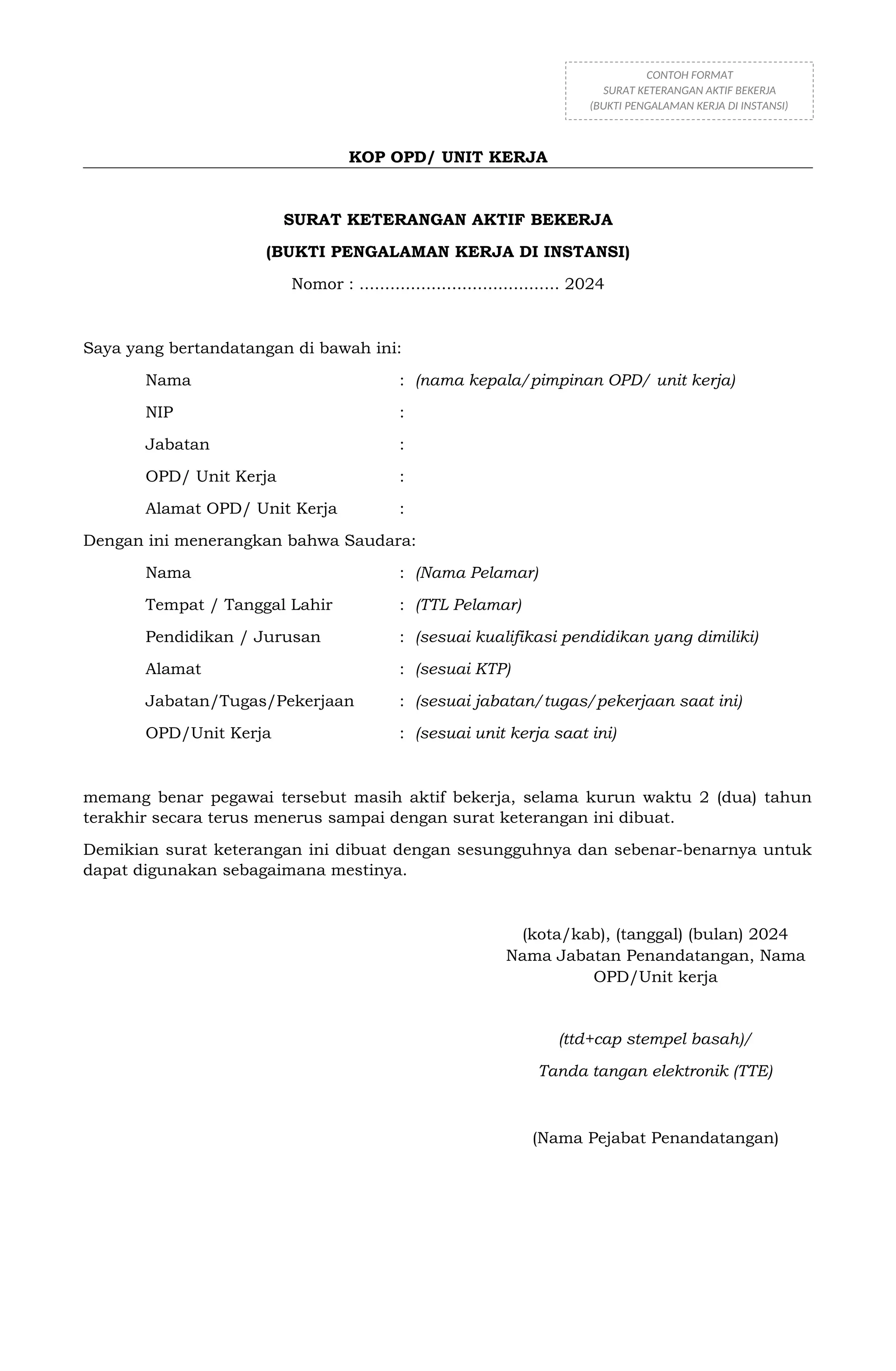 FORMAT SURAT AKTIF BEKERJA - PPPK 2024.docx