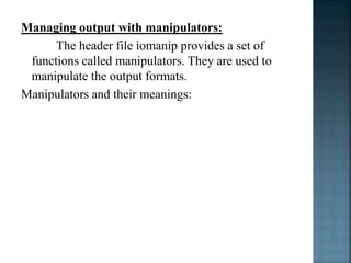 Formatted Console I/O Operations in C++ | PPTX | Programming Languages | Computing