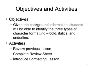 Formatting Documents Presentation 2 | PPT