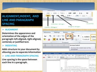 FORMATTING FEATURES OF MS WORD AND OTHER FEATURES OF MS WORD.pptx by: Saud K. Kamad | PPTX