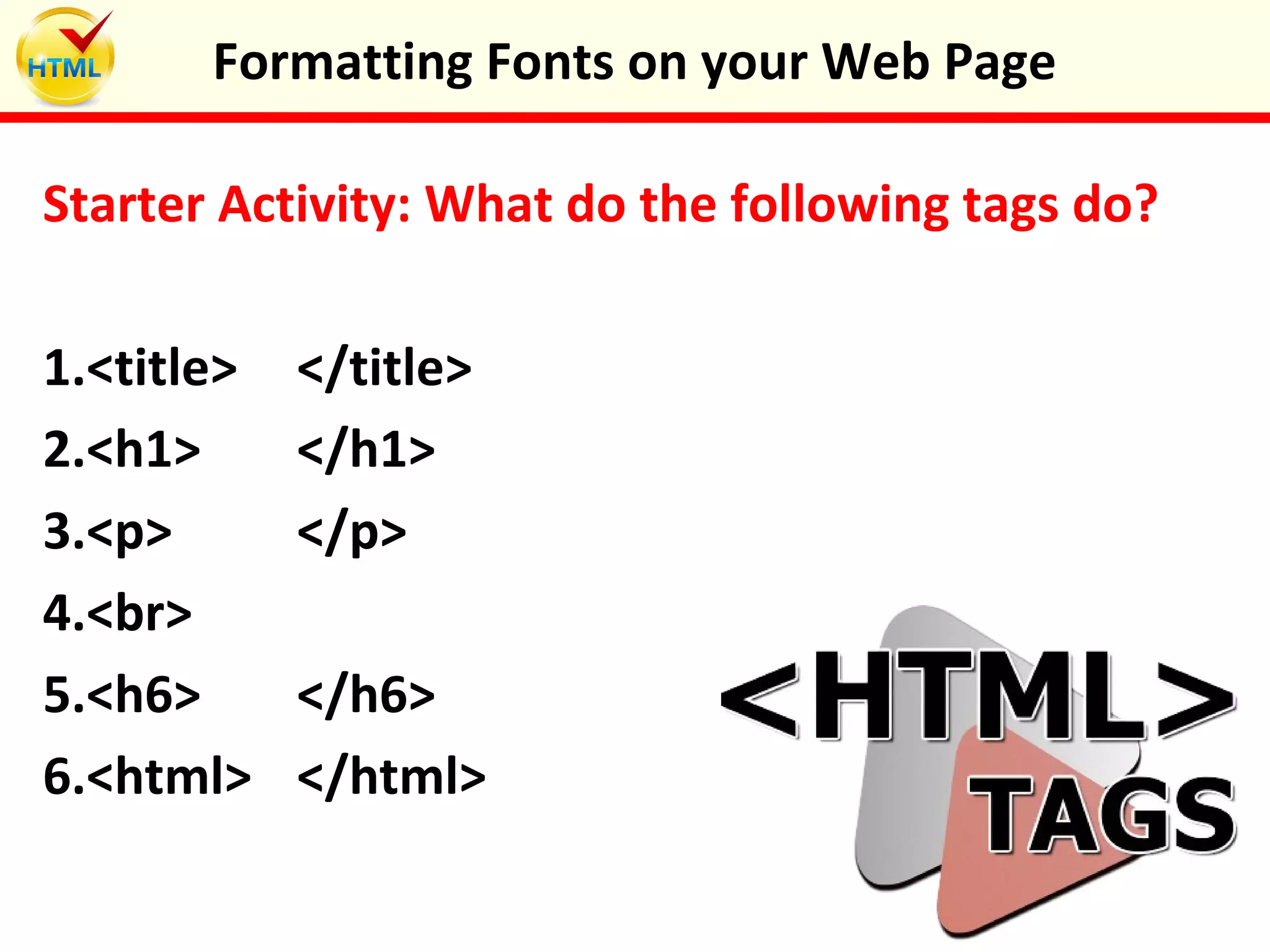 Formatting fonts on your web page | PPT