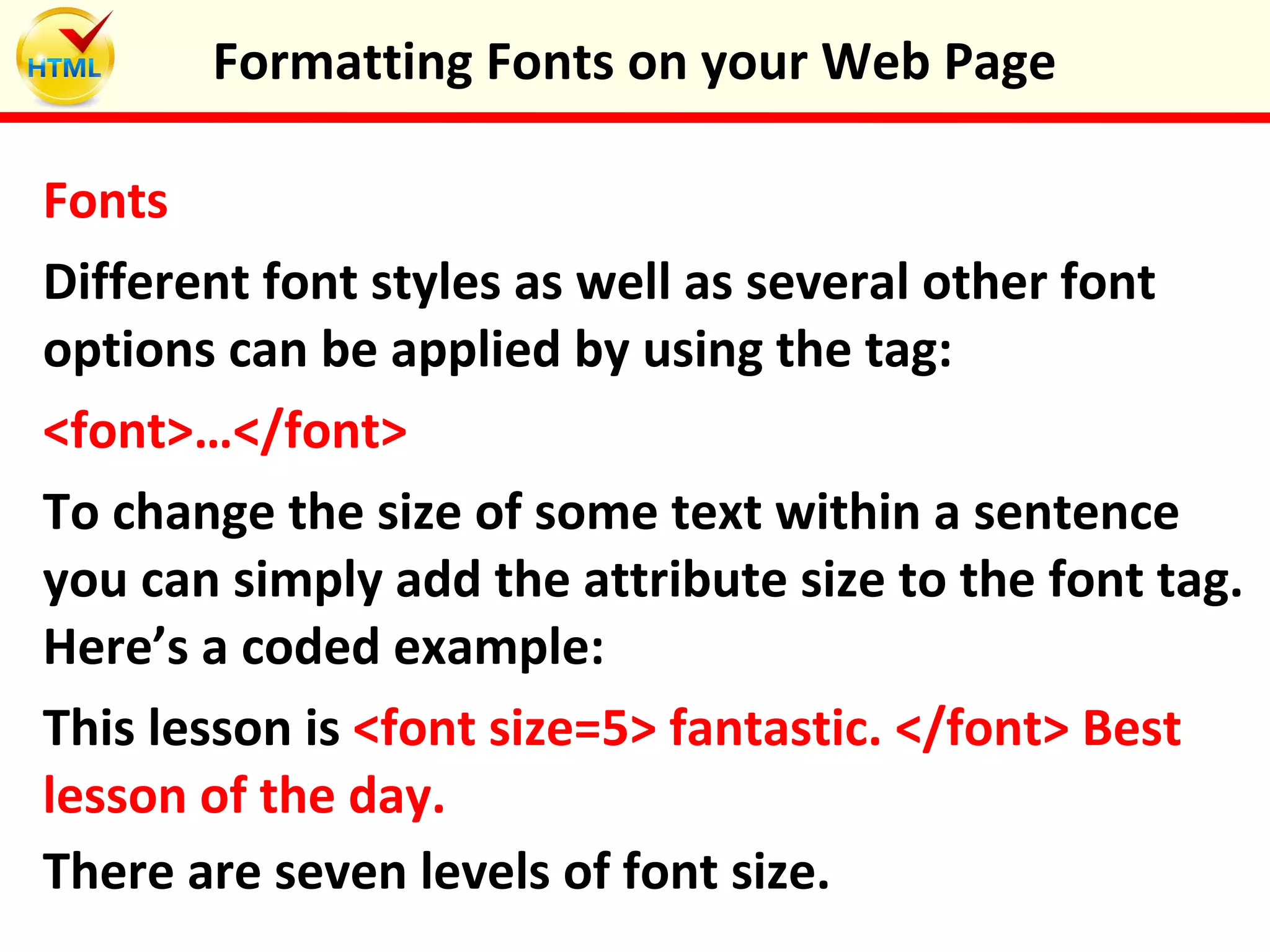 Formatting fonts on your web page | PPT