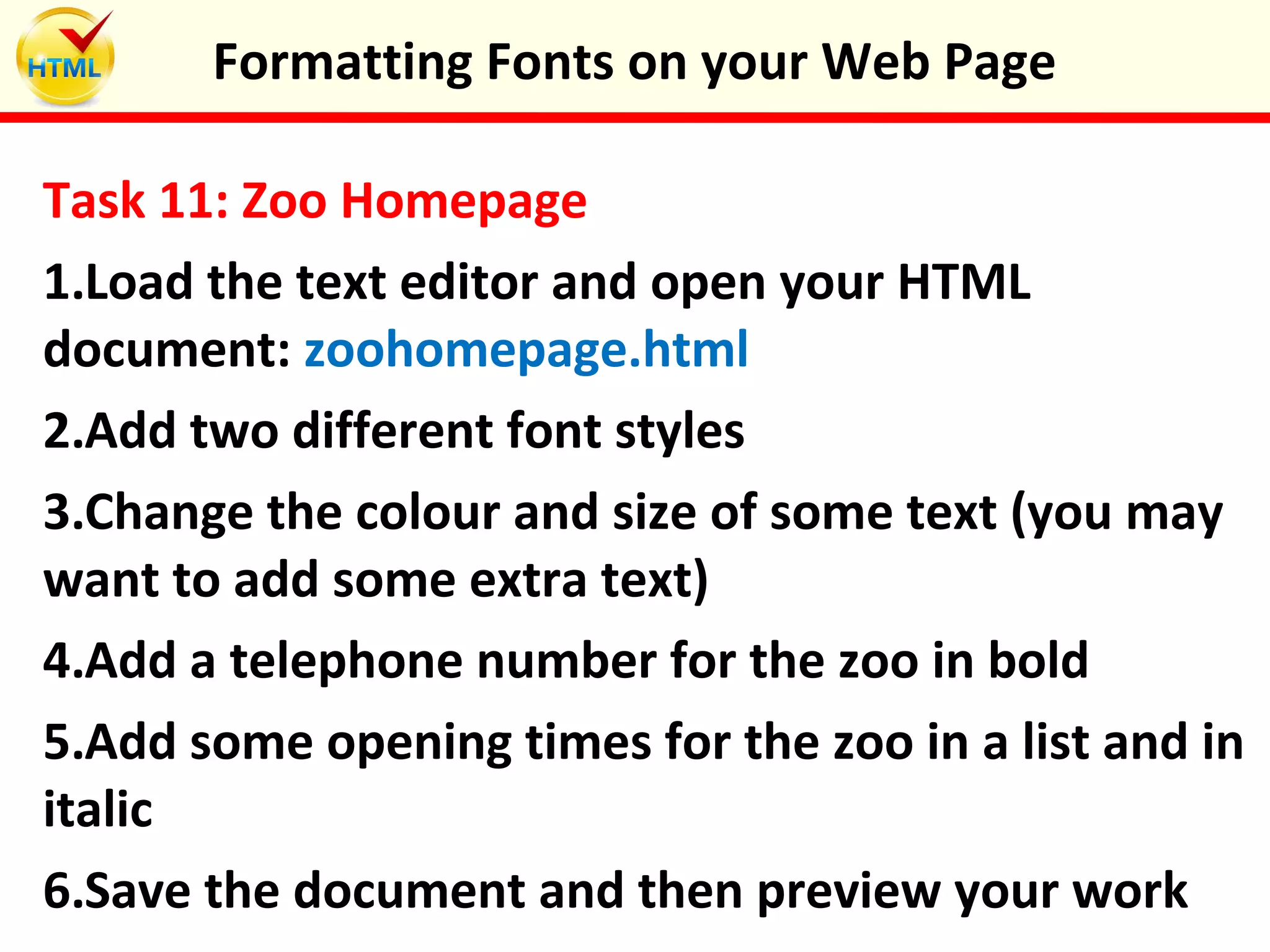 Formatting Fonts On Your Web Page Ppt Web Design And Html Internet