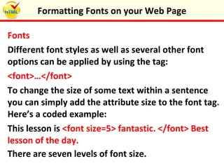 Formatting fonts on your web page | PPT | Web Design and HTML | Internet