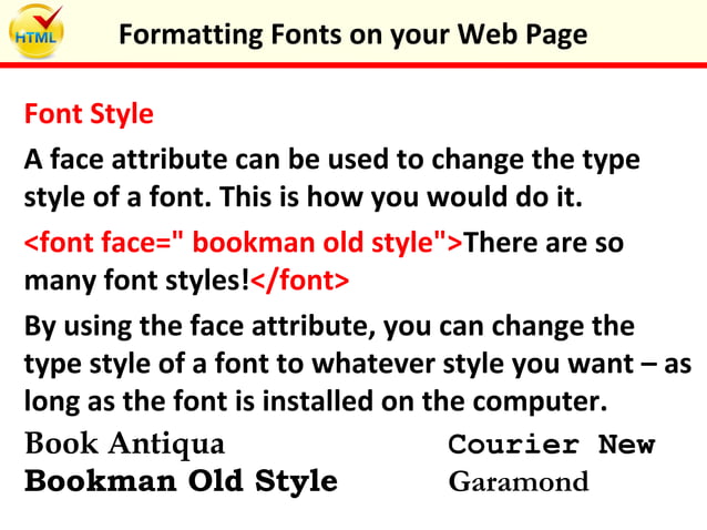 Formatting fonts on your web page | PPT | Web Design and HTML | Internet
