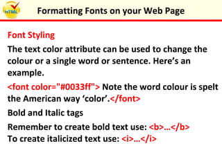 Formatting fonts on your web page | PPT