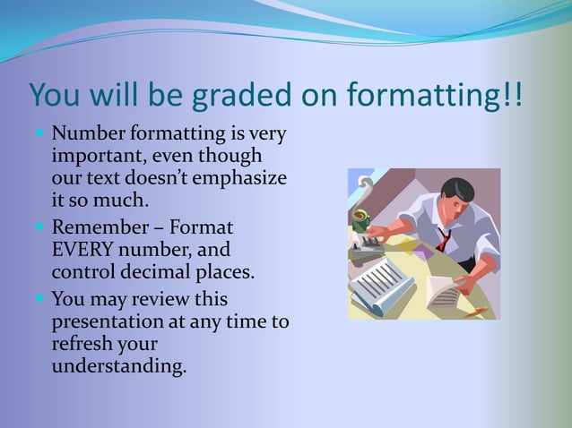 Formatting in excel | PPT
