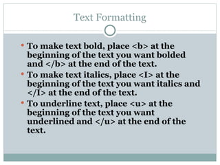 Formatting in html | PPT