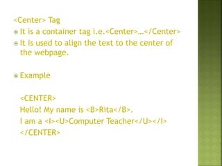 Formatting Tags & Creating Html Page | PPTX