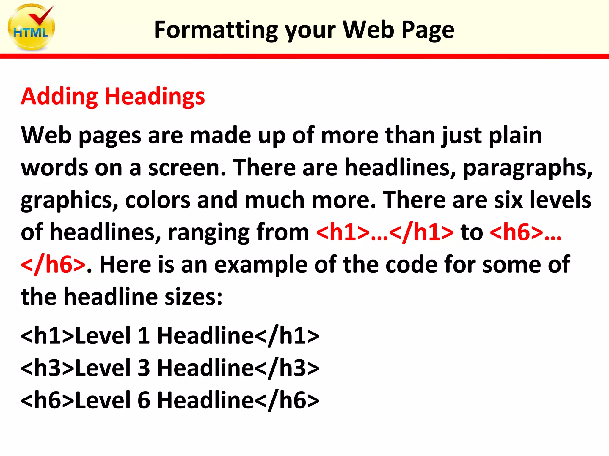 Formatting your web page | PPT