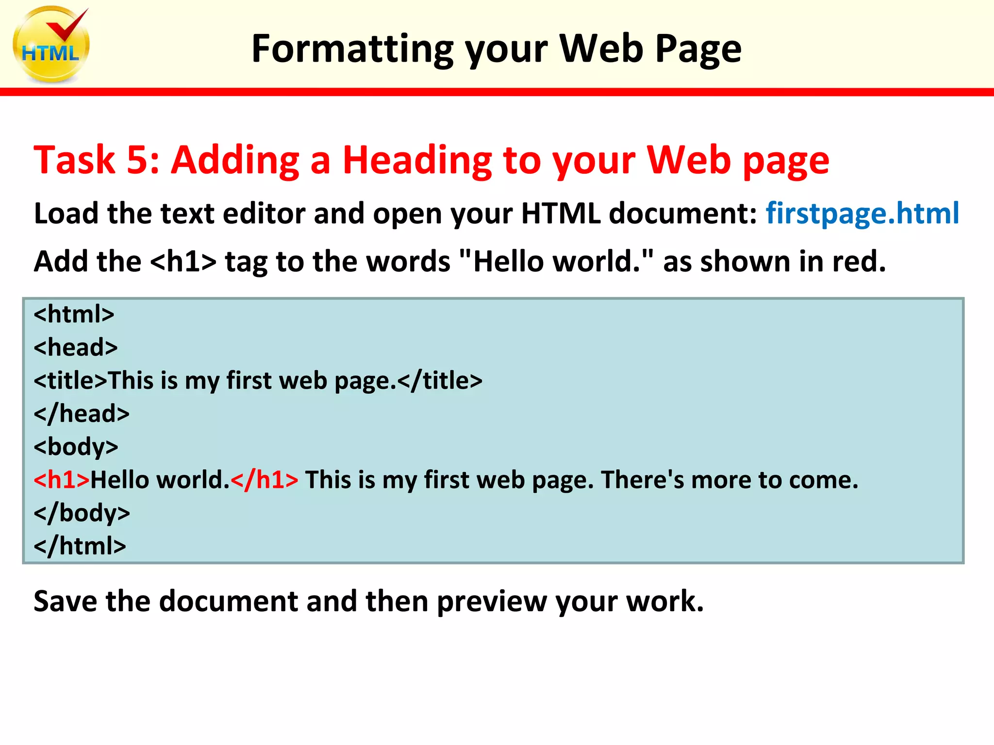 Formatting your web page | PPT