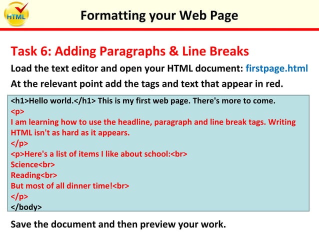 Formatting your web page | PPT