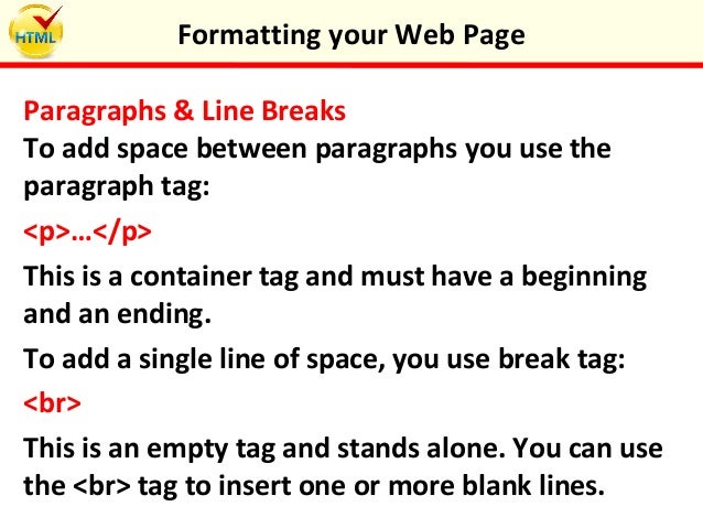 Formatting your web page