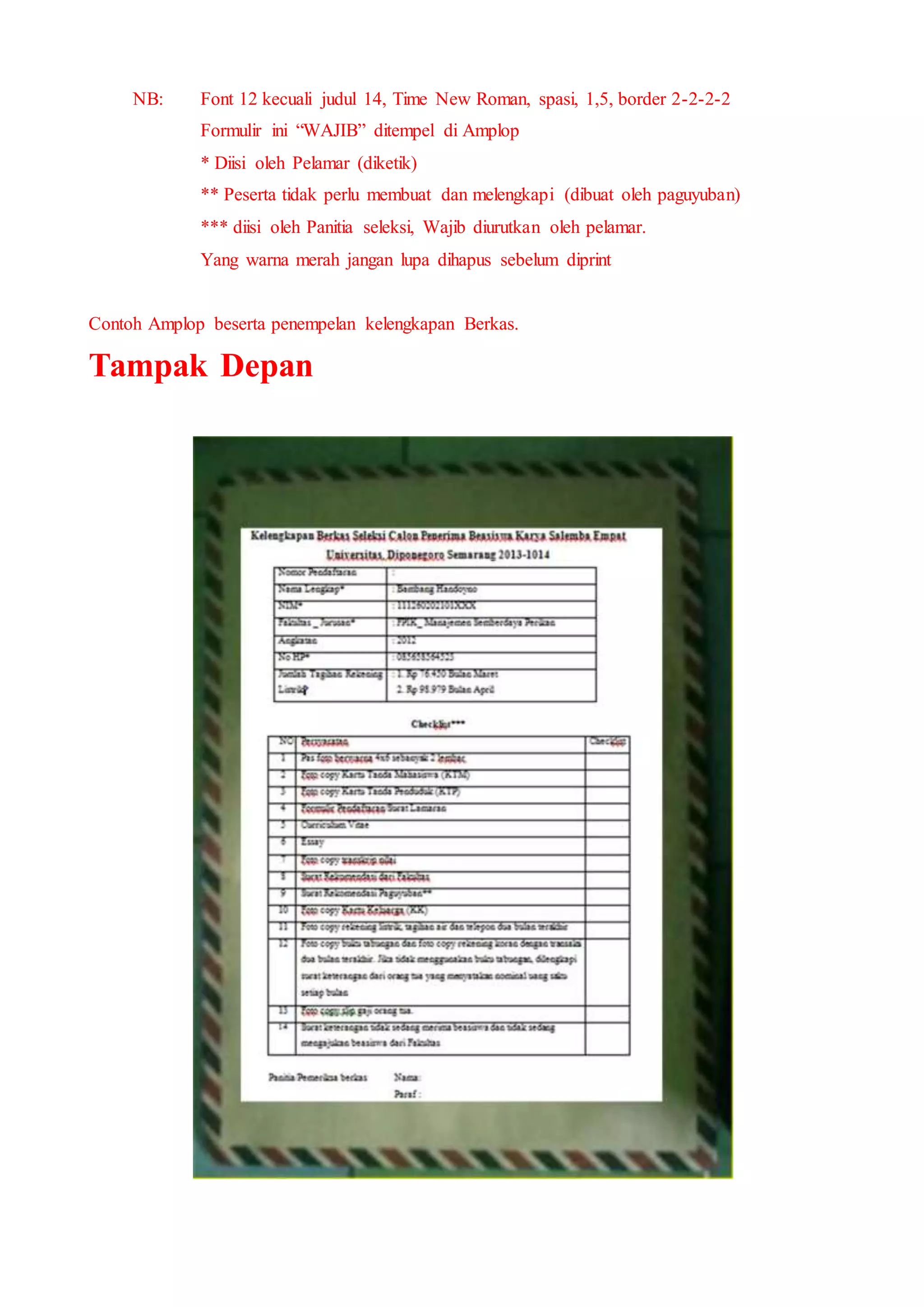Format untuk di amplop 2015 2016 | DOCX