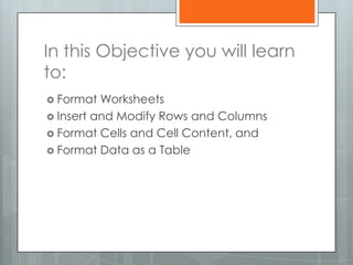 Formatting Worksheets | PPTX