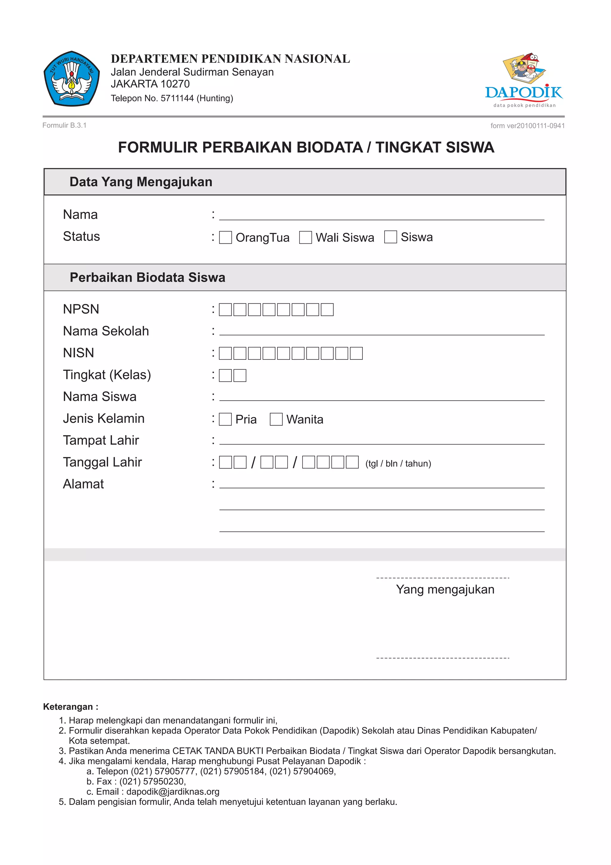 Form b.3.1 perbaikan_data_siswa_dok.tunas63 | PDF