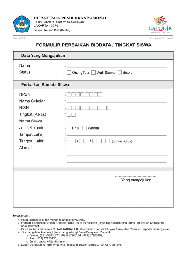 Form b.3.1 perbaikan_data_siswa_dok.tunas63 | PDF