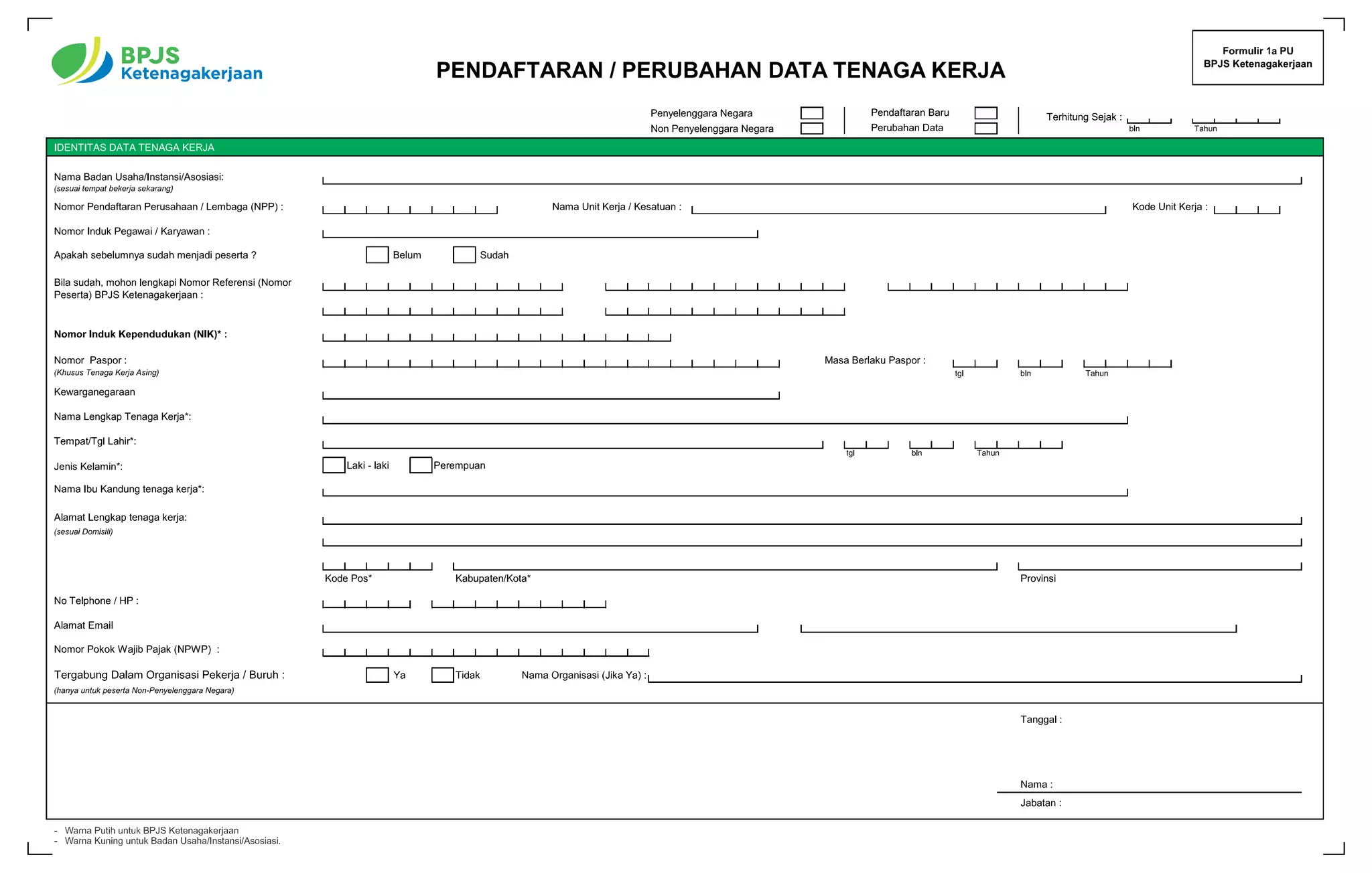 Form bpjs ketenagakerjaan | PDF