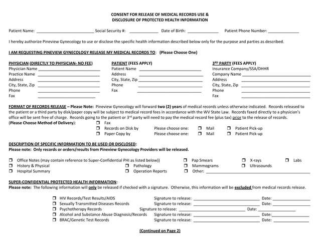 Form consent for_release_of_medical_records_use_disclosure_of_phi | PPT
