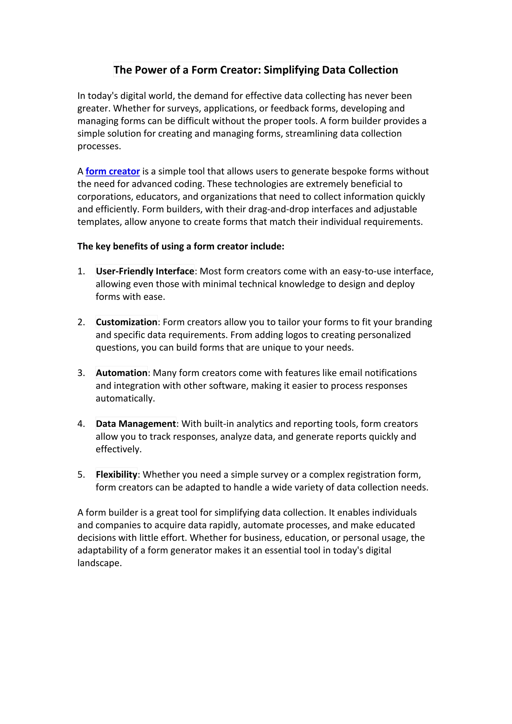 Revolutionize Data Collection with a Powerful Form Creator | PDF Revolutionize Data Collection with a Powerful Form Creator | PDF