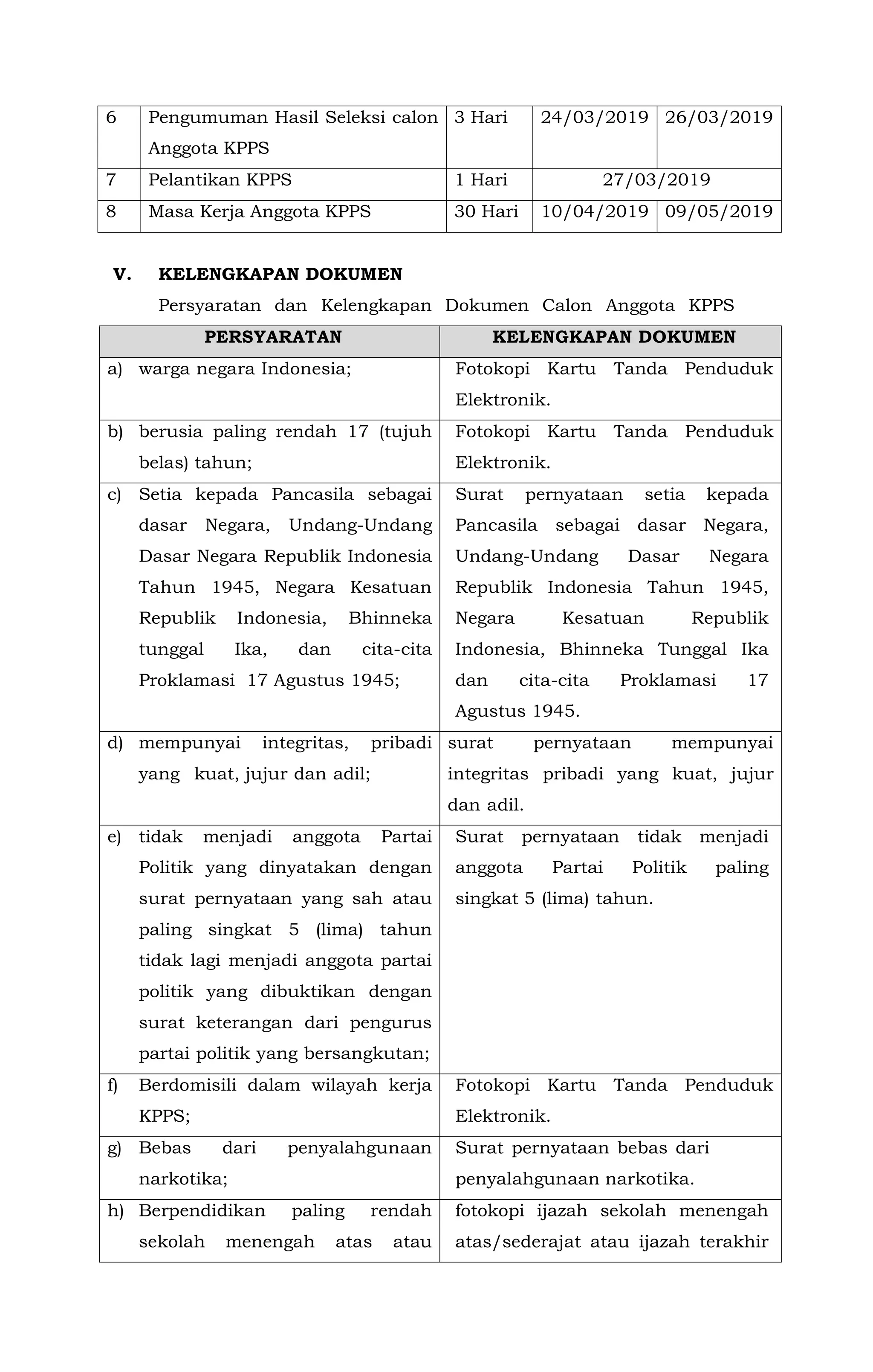 Form dan jadwal pembentukan kpps 2019 | PDF