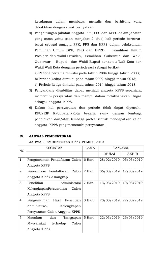 Form dan jadwal pembentukan kpps 2019 | PDF