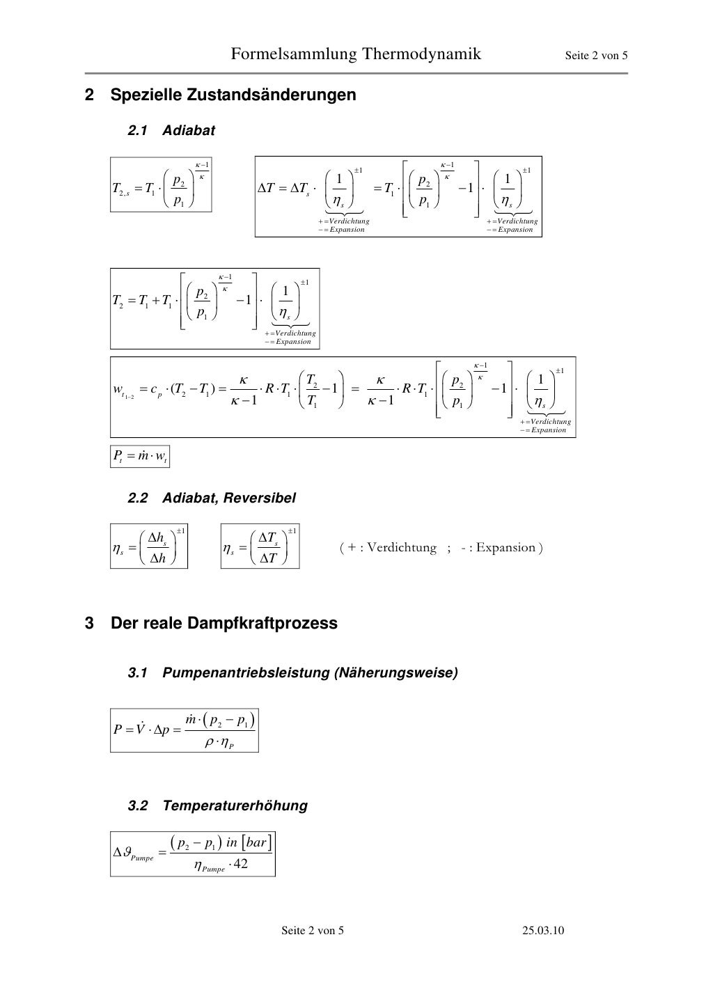 Formelsammlung thermodynamik 1